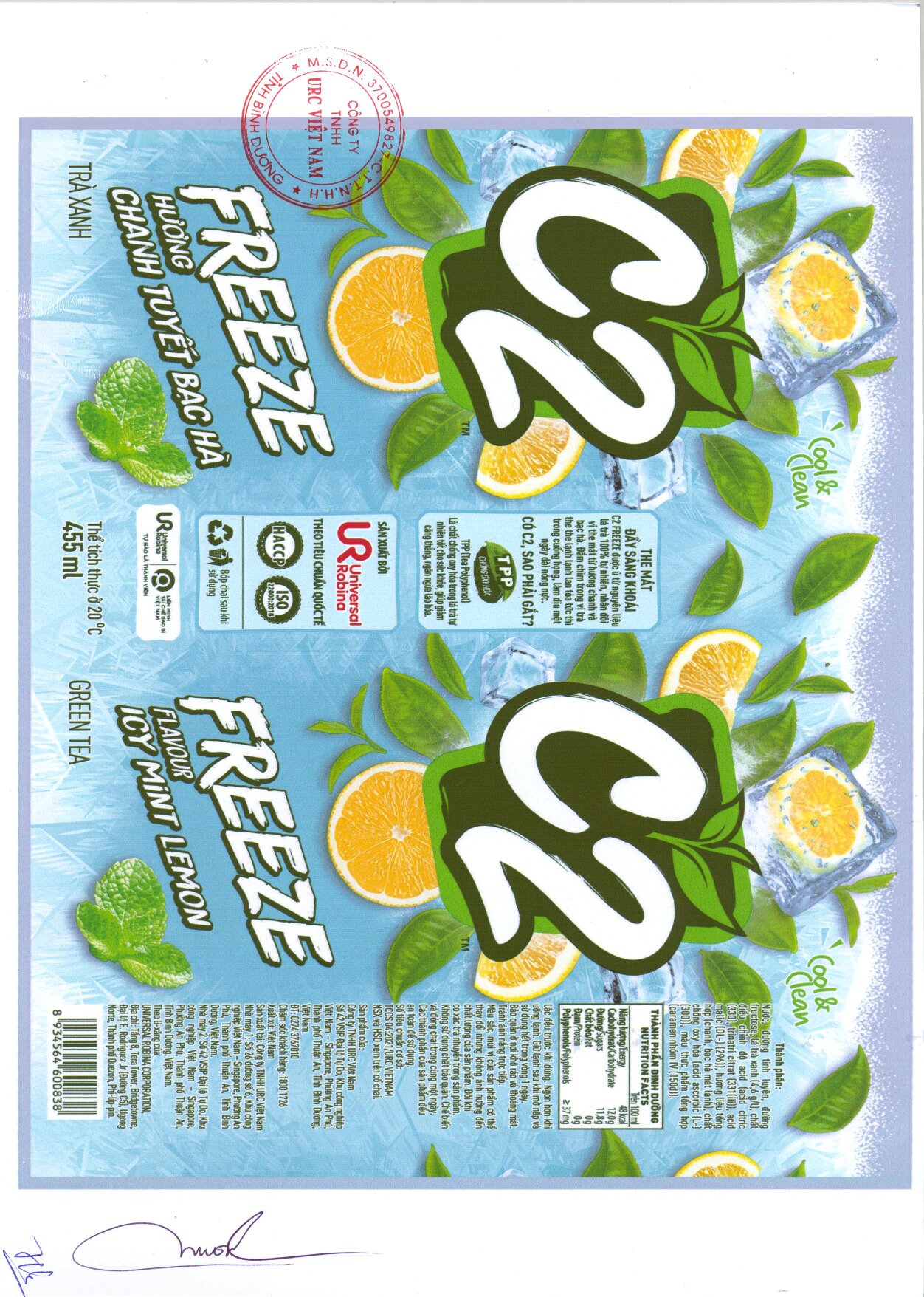 TRÀ XANH HƯƠNG CHANH TUYẾT BẠC HÀ C2 FREEZE