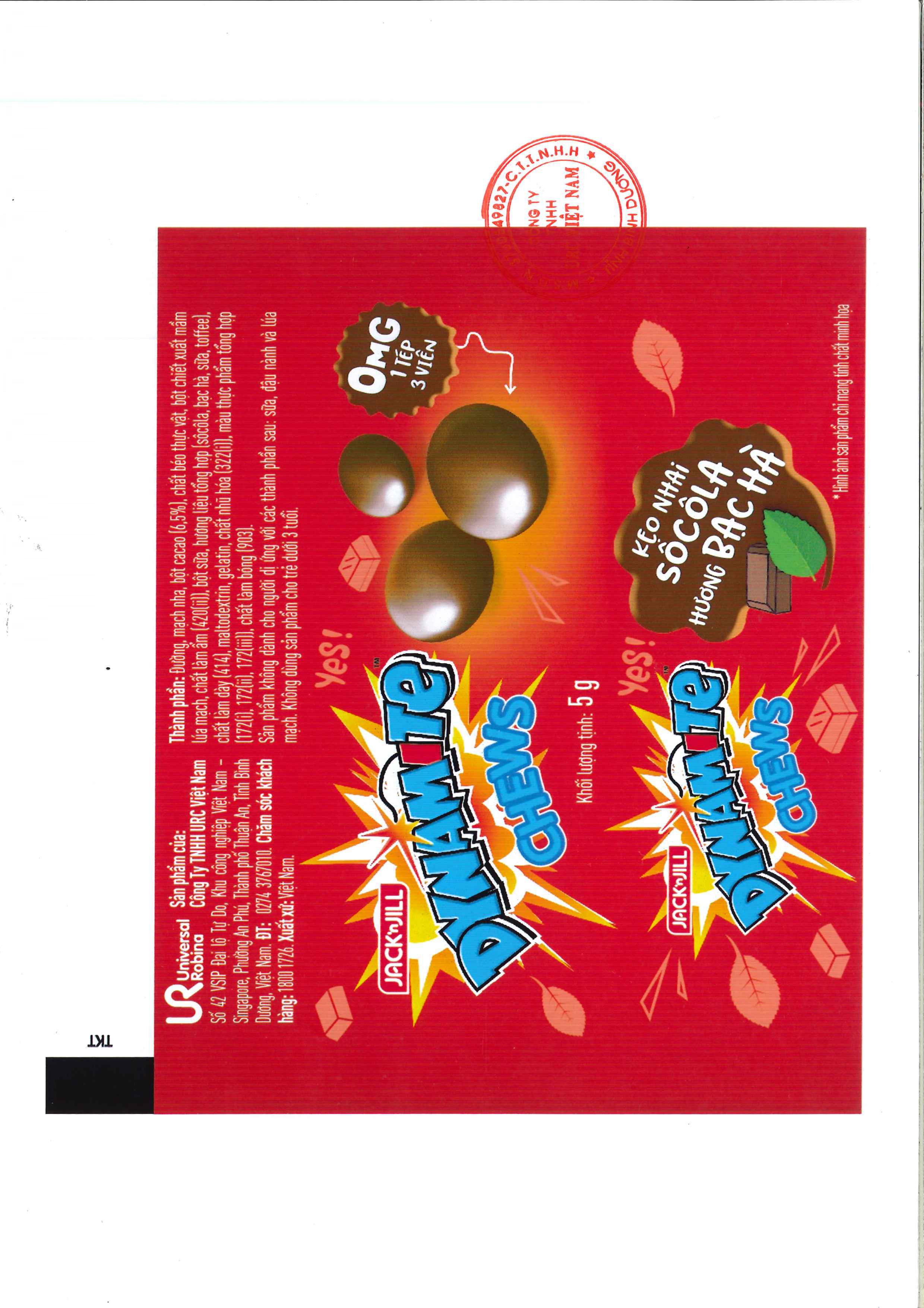 KẸO NHAI SÔCÔLA HƯƠNG BẠC HÀ DYNAMITE CHEWS