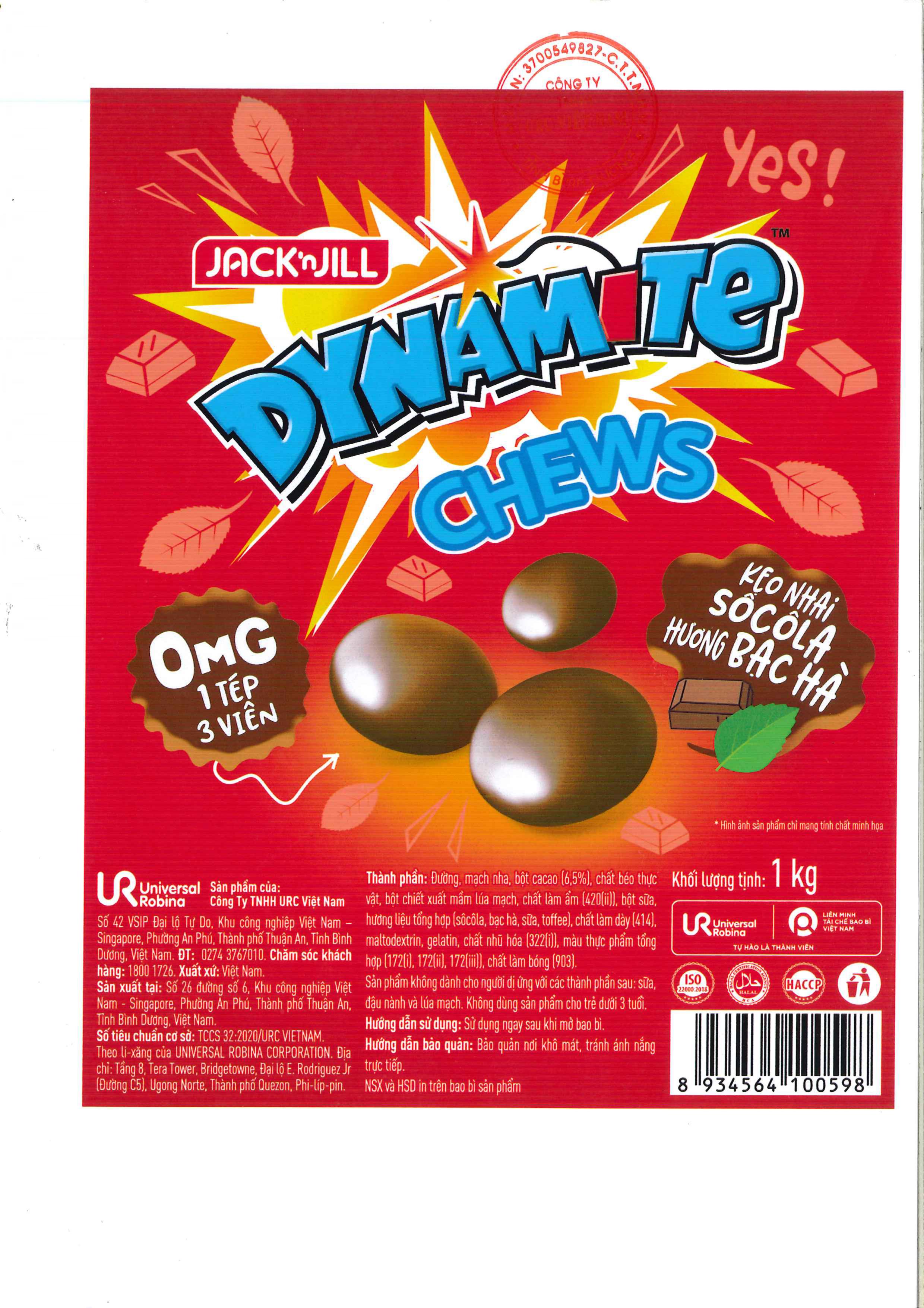 KẸO NHAI SÔCÔLA HƯƠNG BẠC HÀ DYNAMITE CHEWS